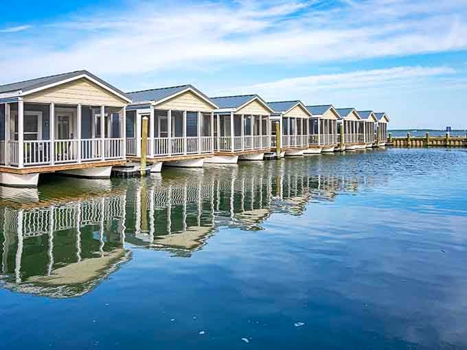 These floating bungalows line up like the world's most charming aquatic neighborhood you never knew existed.