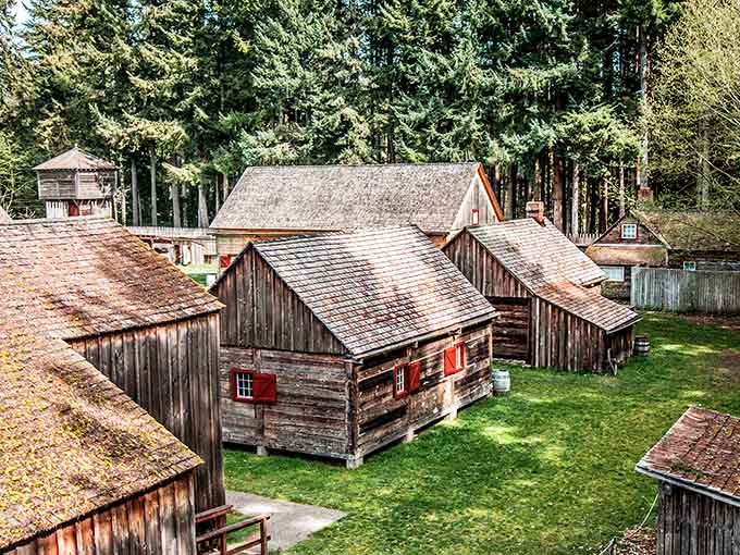 Those weathered wooden buildings aren't movie props, they're the real deal from frontier days.