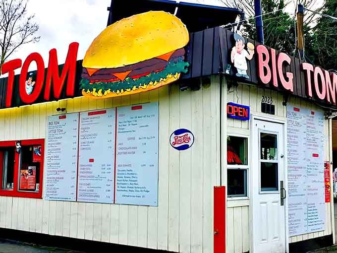 That giant burger on the roof isn't subtle, and honestly, neither is the deliciousness waiting inside.