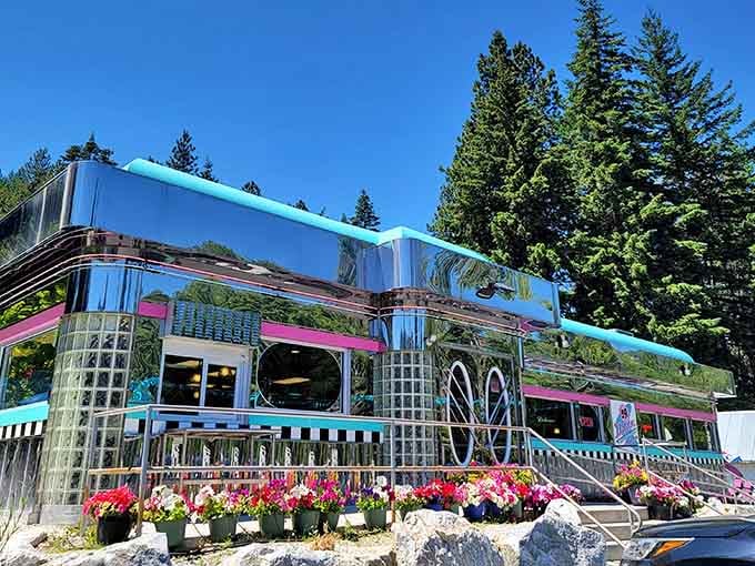 Hot pink, turquoise, and chrome under blue skies with flower boxes bursting with color—this is happiness you can photograph.