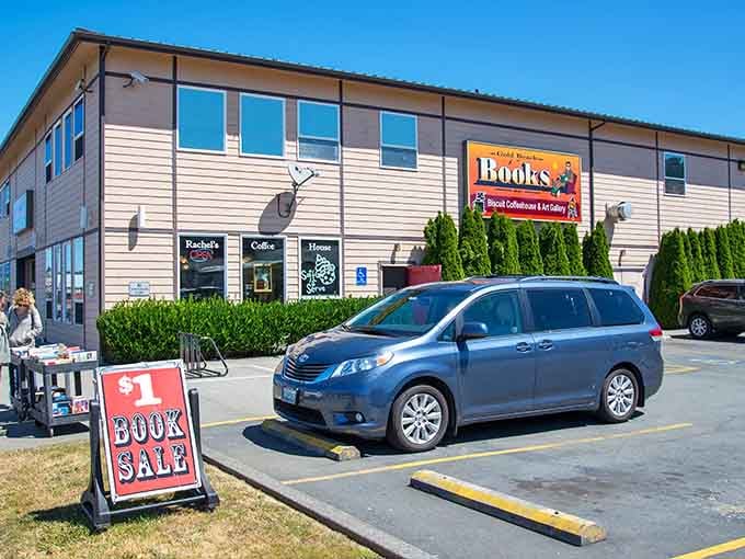 The bright orange "Books" banner practically shouts "come find your next great read" from across the parking lot.