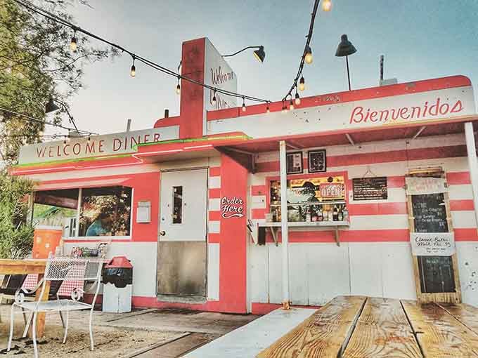That red and white striped exterior isn't just eye candy, it's a full-blown invitation to happiness.