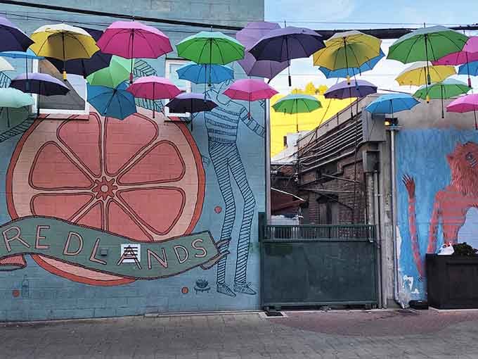 A rainbow decided to retire from the sky and take up residence in downtown Redlands instead.