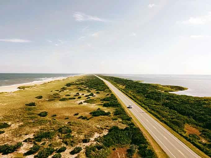 This aerial view shows exactly why they call it a scenic byway&mdash;it's basically floating on water.