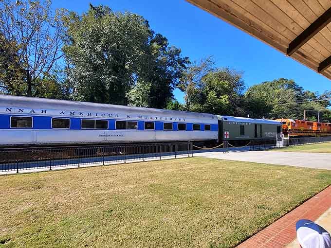 That distinctive blue locomotive isn't just transportation &ndash; it's your ticket to a slower, sweeter Georgia.