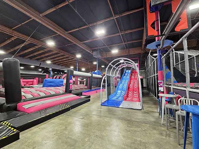 This is what happens when someone decides indoor fun should look like a candy-colored obstacle course dream.