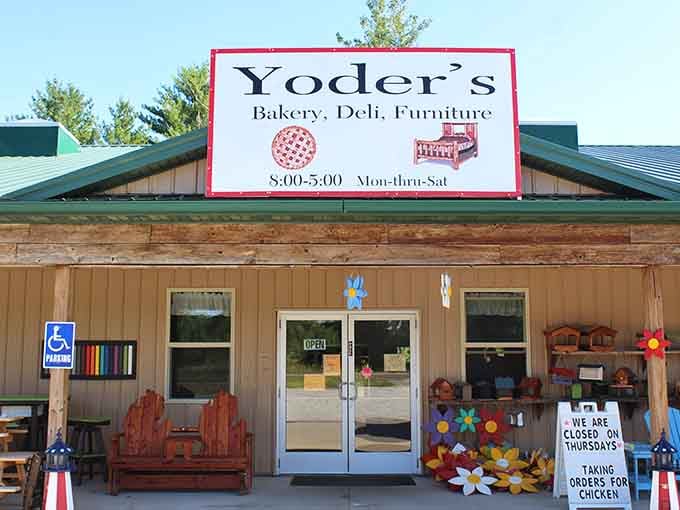 The unassuming exterior hides a wonderland of handcrafted furniture, fresh baked goods, and bulk food treasures inside.