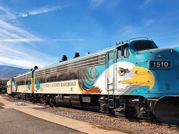 That eagle-adorned locomotive is basically Arizona's answer to the Orient Express, minus the murder mystery but plus actual eagles.