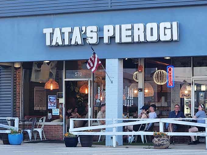 That blue storefront is your beacon to pierogi paradise in the Chicago suburbs.
