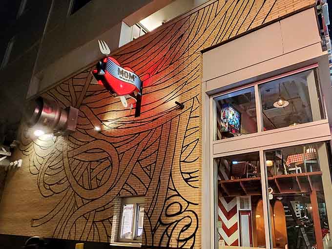 The exterior artistry tells you this isn't your average Italian joint, it's pure Detroit creativity on display.
