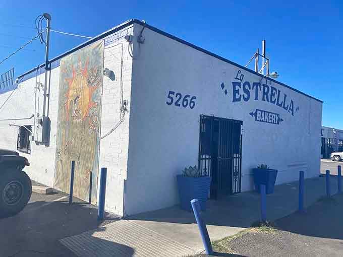 That cheerful blue and white exterior is your beacon to tamale paradise in the heart of Tucson.