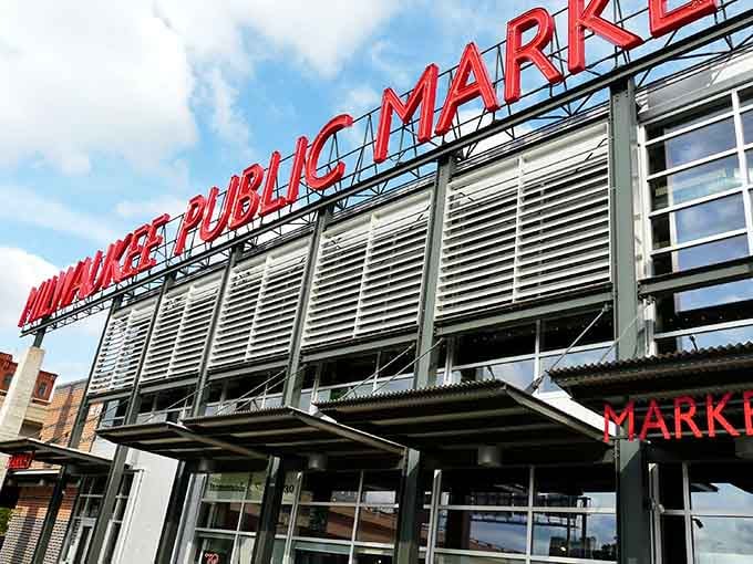 Those bold red letters against blue sky announce your arrival at food paradise like a Hollywood premiere marquee.