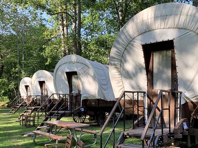 Each wagon comes with its own wooden steps, because face-planting into your vacation accommodation isn't the authentic experience anyone wants.