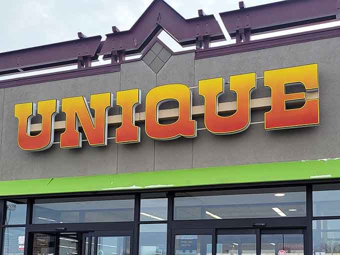 That bold orange and yellow sign isn't just announcing a store, it's declaring a treasure hunting headquarters.