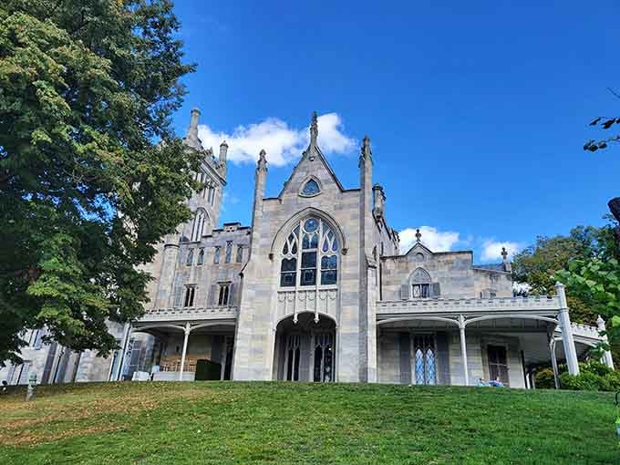 Those pointed arches and turrets aren't just for show; they're proof someone really committed to the castle aesthetic.