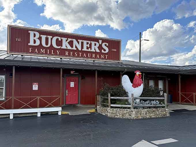 That giant rooster isn't just yard art &ndash; it's a delicious promise standing guard over your next favorite meal.