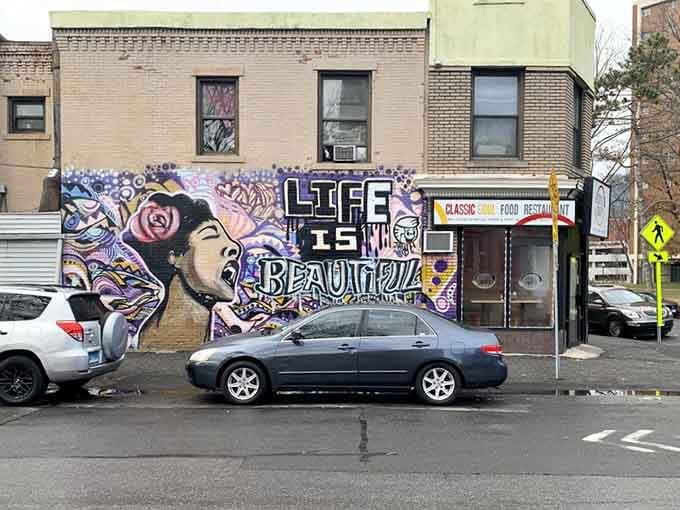 Street art meets soul food at this Stamford corner where the outside promises beauty and the inside delivers flavor.