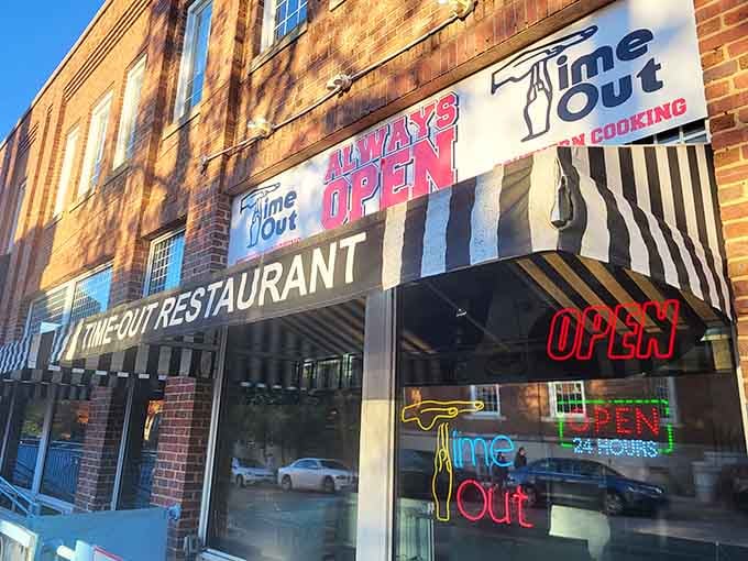 That striped awning isn't just charming, it's your beacon to fried chicken paradise on East Franklin Street.