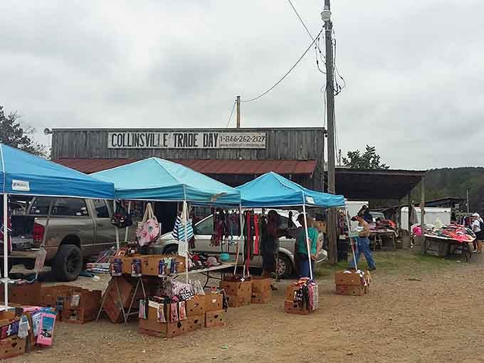 Blue tents and stormy clouds create the most photogenic shopping spree you'll experience without a filter.