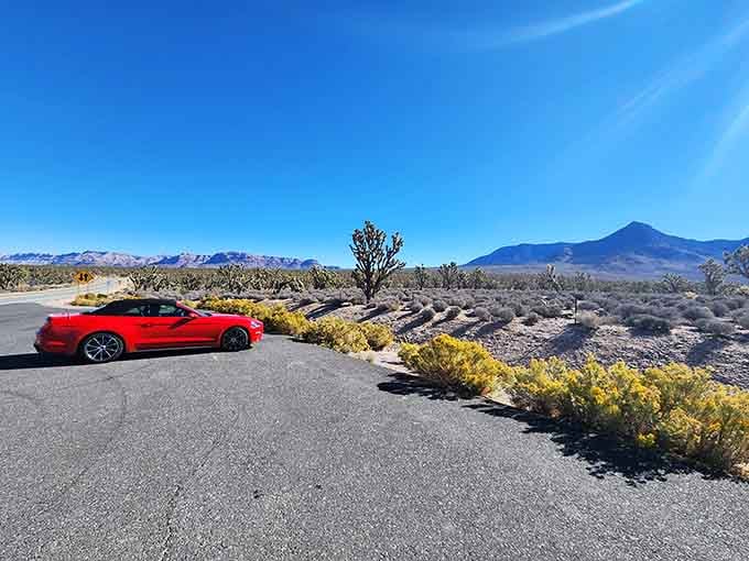 That red convertible knows what's up: sometimes the best road trips lead to landscapes that defy explanation.