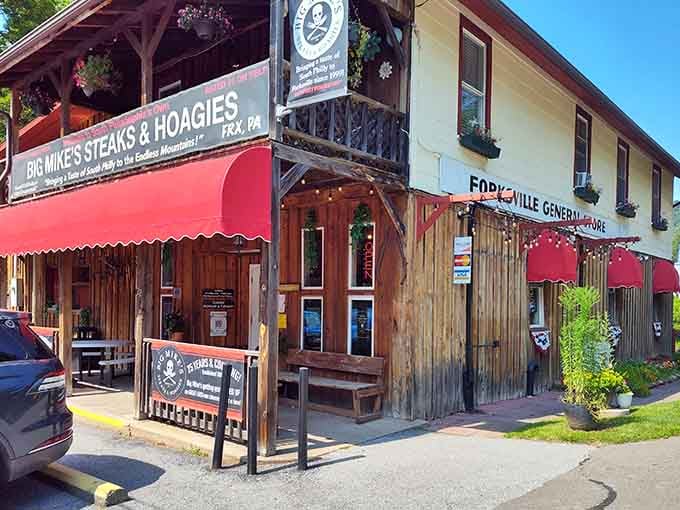 The rustic wooden exterior fits perfectly into Forksville's mountain charm while housing some seriously legendary cheesesteaks inside.
