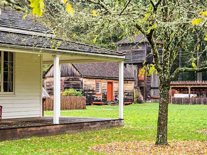 Those weathered wooden buildings aren't movie props, they're the real deal from frontier days.