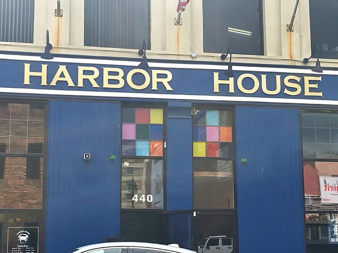 That bold blue facade isn't trying to blend in, and neither is the seafood inside waiting for you.