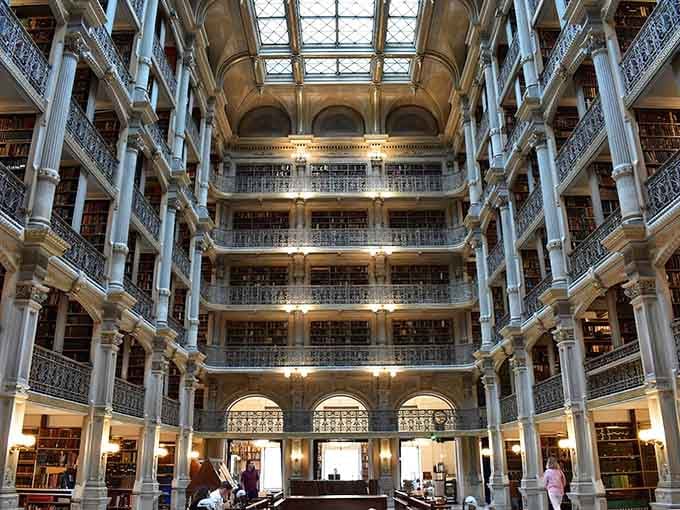Five tiers of books rise toward heaven like something out of Beauty and the Beast, only better because it's real.