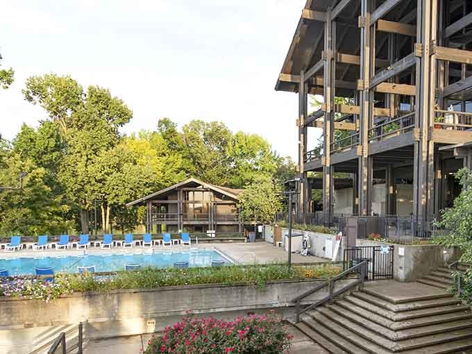 That's not a state park lodge, that's a mid-century architectural statement with a pool and ambition.