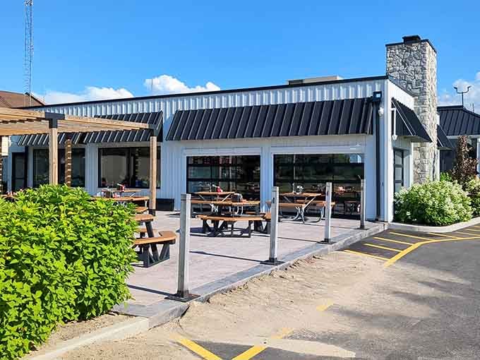 The outdoor seating under those awnings is perfect for summer evenings when Lake Erie's breeze makes everything taste better.
