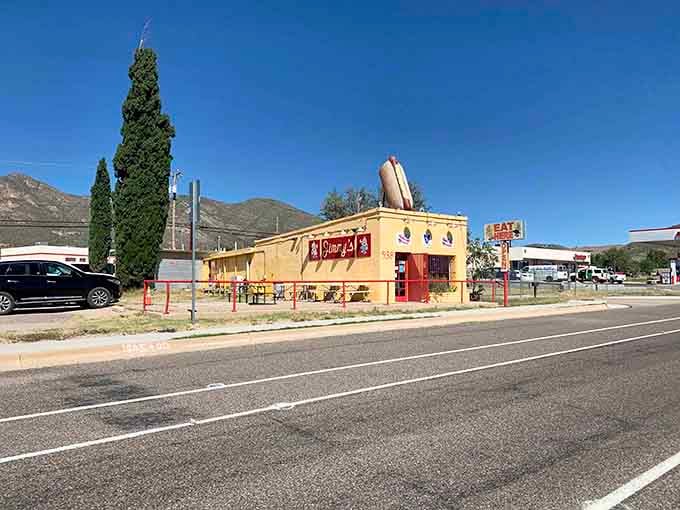That yellow building with the giant hot dog on top isn't shy about announcing its mission to feed you well.