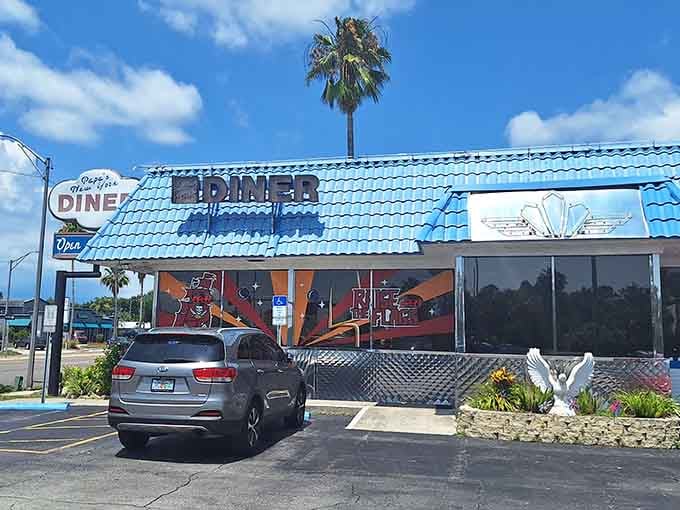 Classic diner architecture meets Florida sunshine, promising comfort food and genuine hospitality around the clock.