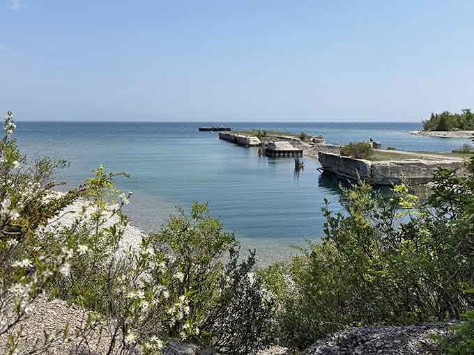 Those limestone slabs jutting into calm waters once held coral reefs older than dinosaurs, now perfect for contemplation.