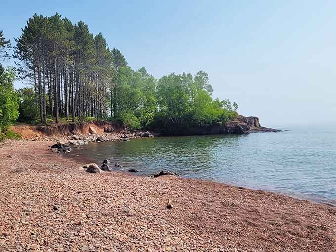 Where forest meets lake, Iona's Beach reveals its quiet magic through smooth stones and crystal-clear water.