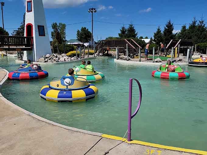 Bumper boats bring out the competitive spirit in everyone, regardless of age or dignity.