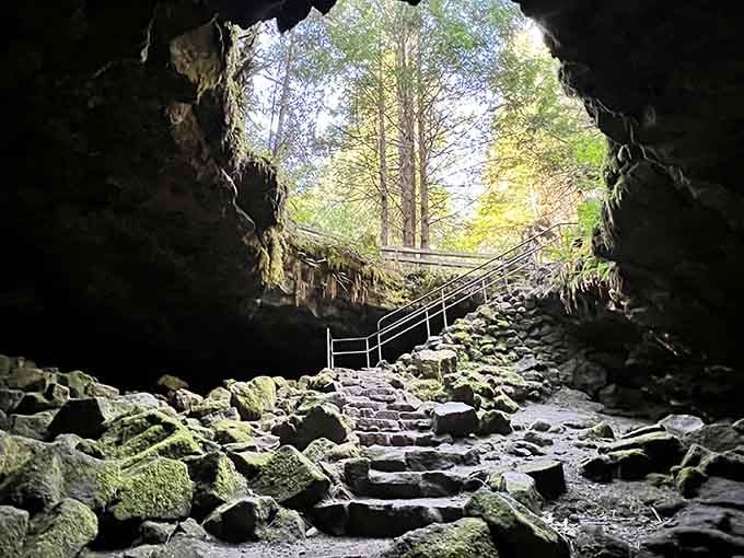 Nature's grand entrance: stepping into Ape Cave feels like the earth itself is welcoming you underground.