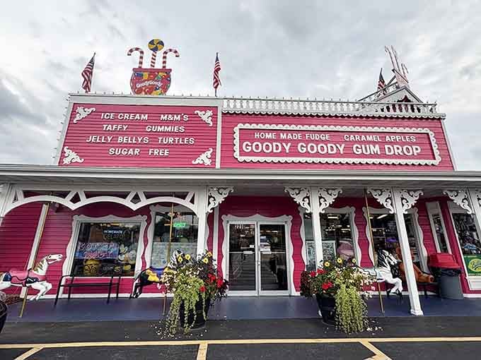 That pink and white striped building isn't a mirage, it's your gateway to sugar-fueled happiness and possible cavities.