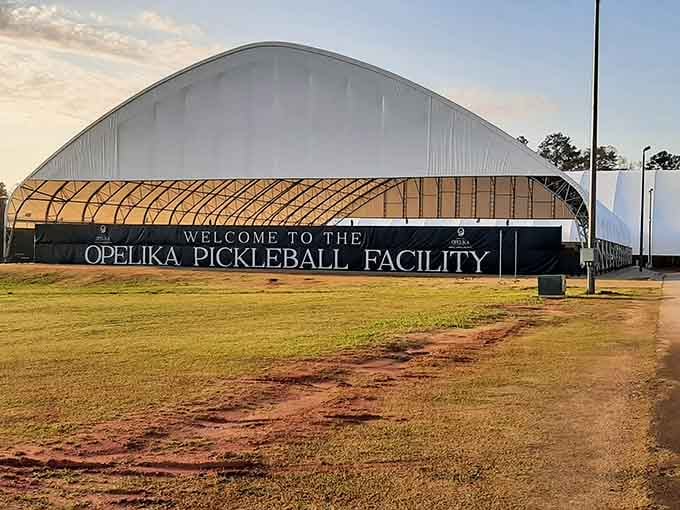 That massive dome isn't hiding aliens; it's sheltering Alabama's most dedicated pickleball players from the elements year-round.