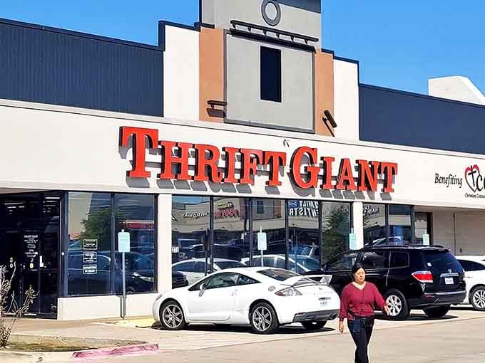 That bold red signage isn't just for show, it's fair warning that you're about to enter serious thrifting territory.