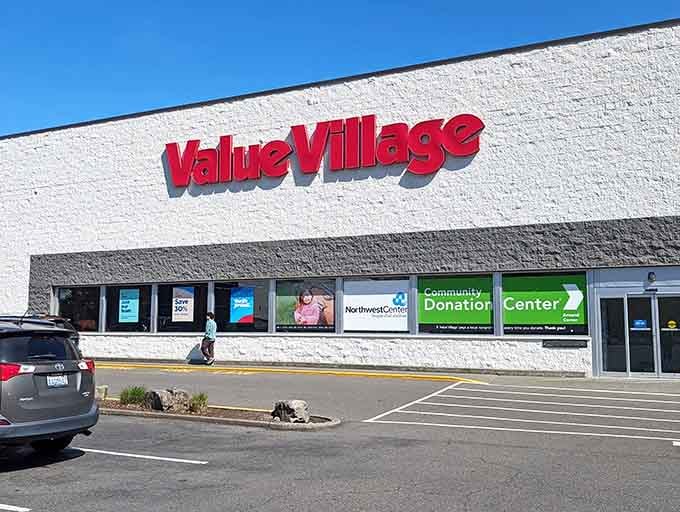 That bold red signage against the white exterior is like a beacon calling all bargain hunters to paradise.