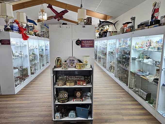 Glass display cases line up like museum exhibits, except here you can actually take the artifacts home.