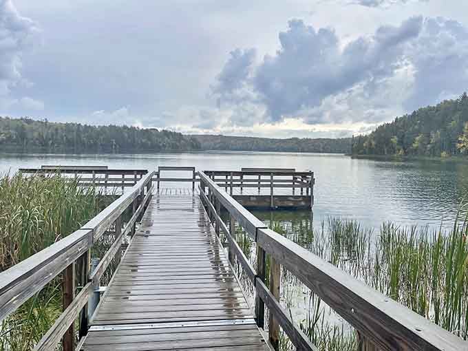 This wooden pier stretches toward tranquility like a bridge between your busy life and the peace you've been craving.
