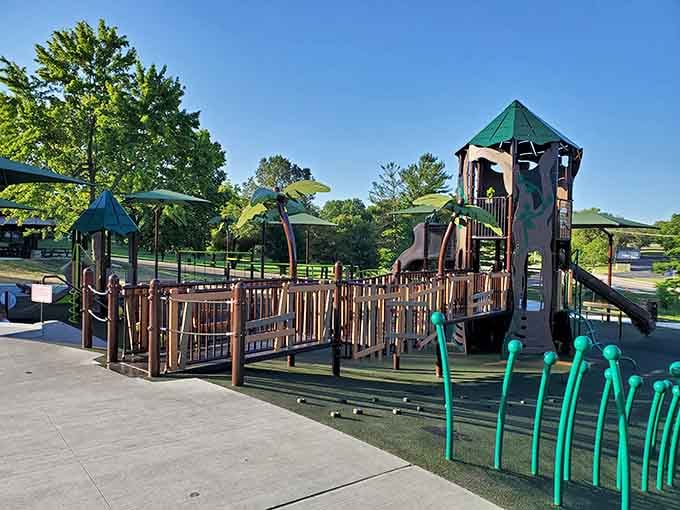 This playground isn't messing around with the tower and bridges that make kids feel like medieval royalty.
