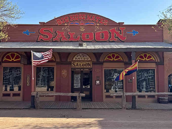 That classic Western facade isn't just for show; this saloon's been serving spirits since Tombstone's wildest days.