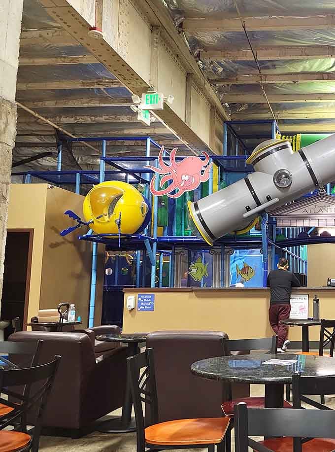 That submarine structure isn't messing around, it's basically Jules Verne meets jungle gym engineering at its finest.