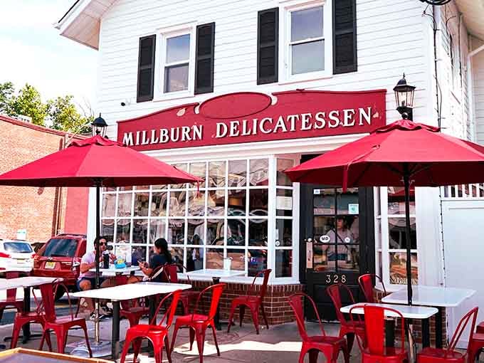 Red umbrellas and outdoor seating signal that this charming spot takes al fresco dining as seriously as pastrami.