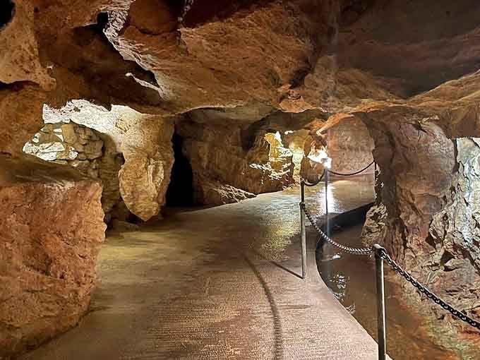 The underground passages glow with warm light, inviting you into a world that's been millions of years in the making.