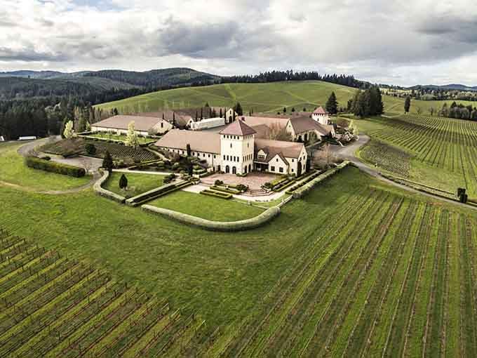 This hilltop estate looks like someone plucked a Tuscan villa and dropped it into Oregon's wine country.