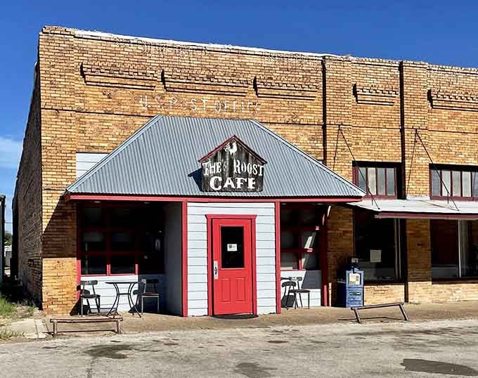 That bright red door against weathered brick is like finding a ruby in your grandmother's jewelry box, unexpected and delightful.
