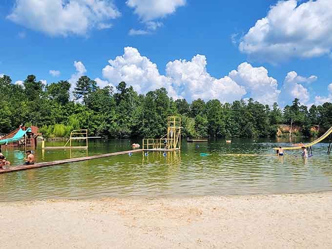 Those puffy clouds and blue skies framing the water playground prove Mother Nature approves of this summer setup wholeheartedly.